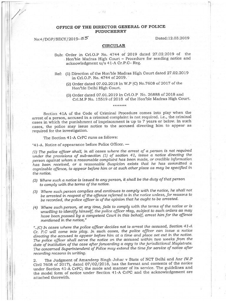 DGP Circular DT 12.03.19 - Procedure For Sending Notice and ...