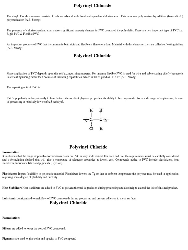 Lecture 7 PVC | PDF | Polyvinyl Chloride | Polymers