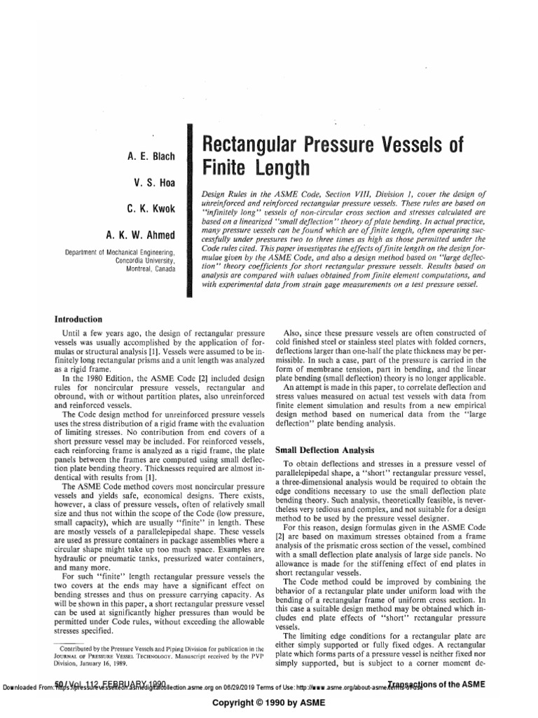 Rectangular Pressure Vessels of Finite Length: A. E. Blach | PDF ...