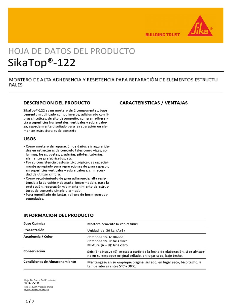 Sikatop 122 | PDF | Hormigón | Cemento