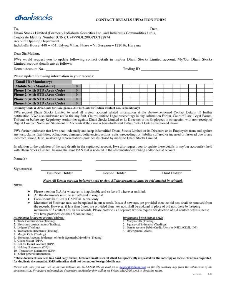 Contact Details Updation Form | PDF | Indemnity | Lawsuit