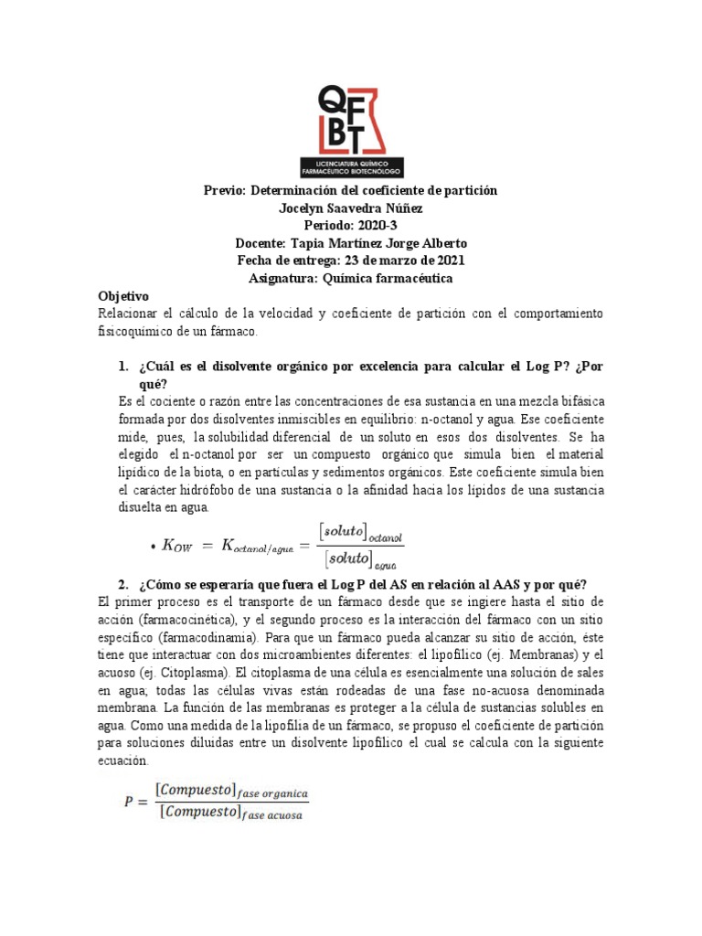 Determinación del Coeficiente de Partición | PDF | Solubilidad | Química