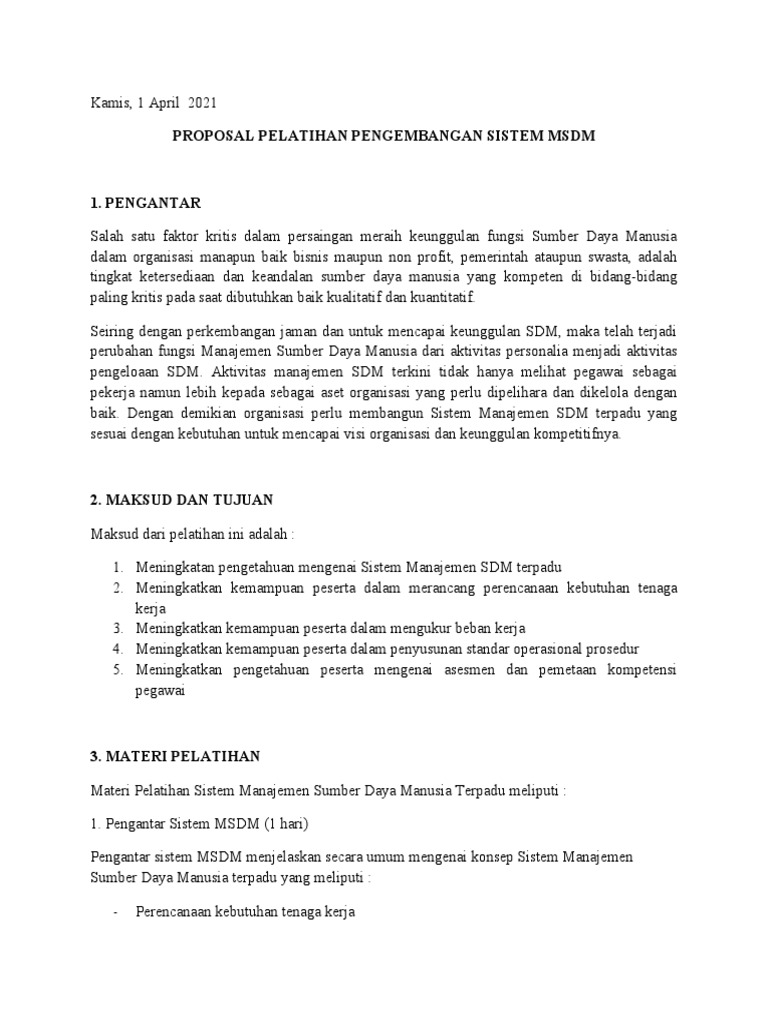 Proposal Pelatihan Pengembangan SDM | PDF