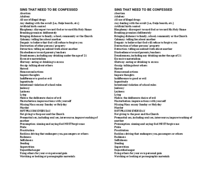 Sins List | PDF | Sex | Religion And Belief