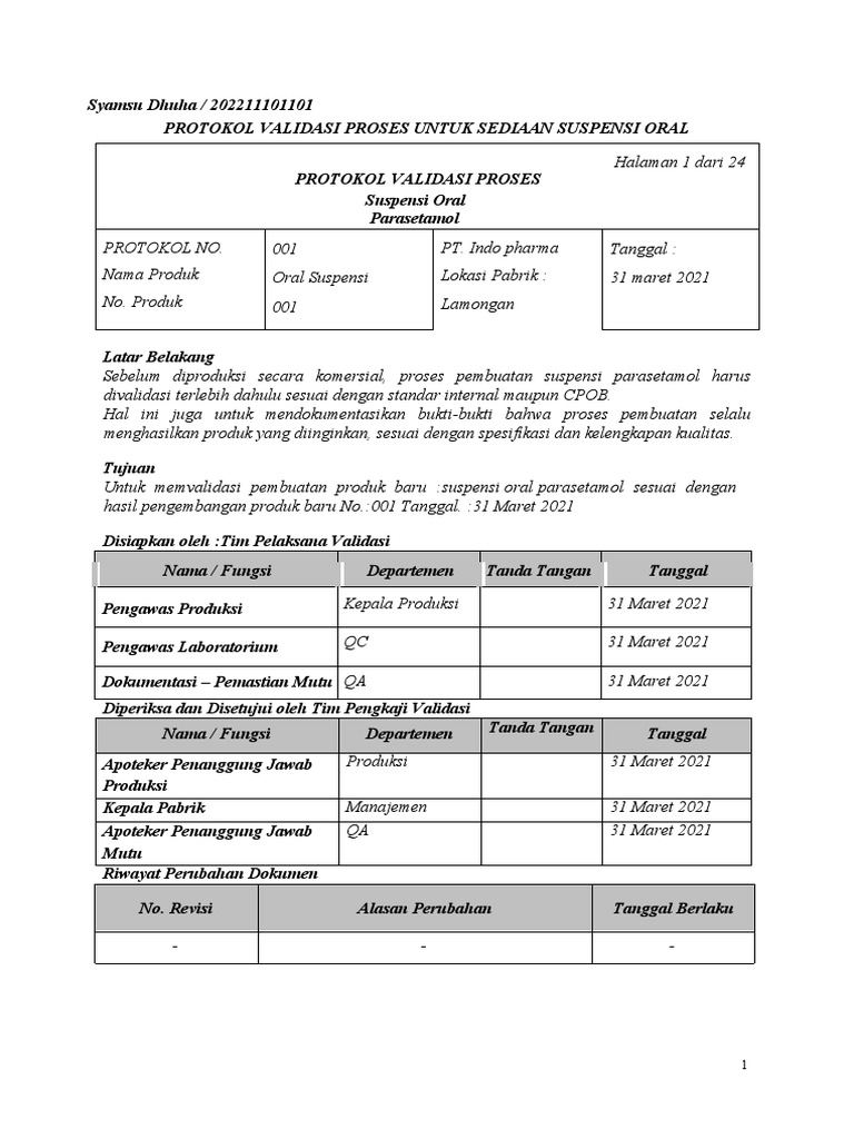 Protokol Validasi Suspensi Parasetamol | PDF