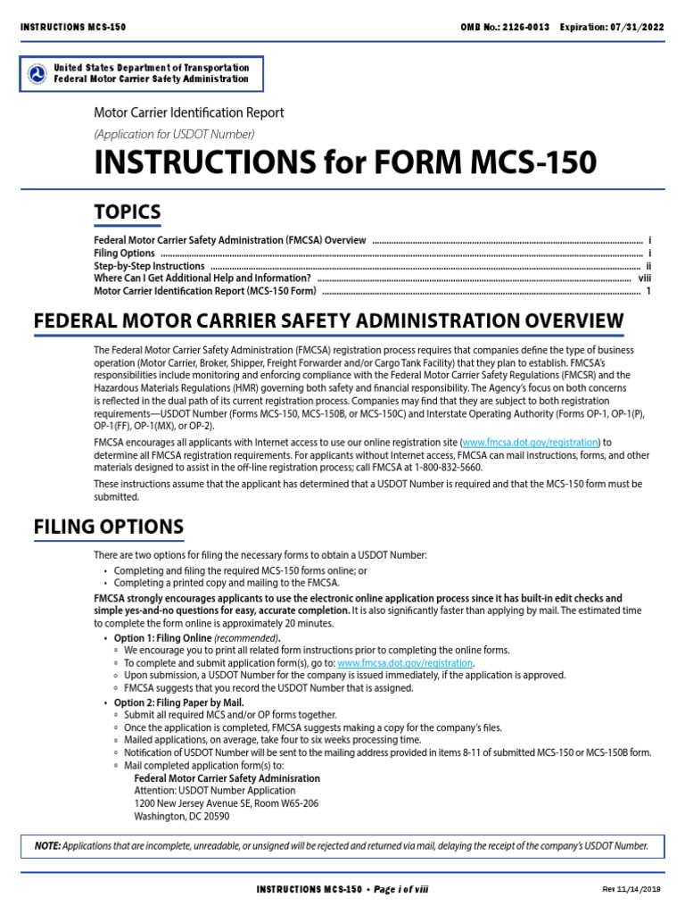 Instructions For Form Mcs-150: Topics | PDF | Dangerous Goods | Cargo