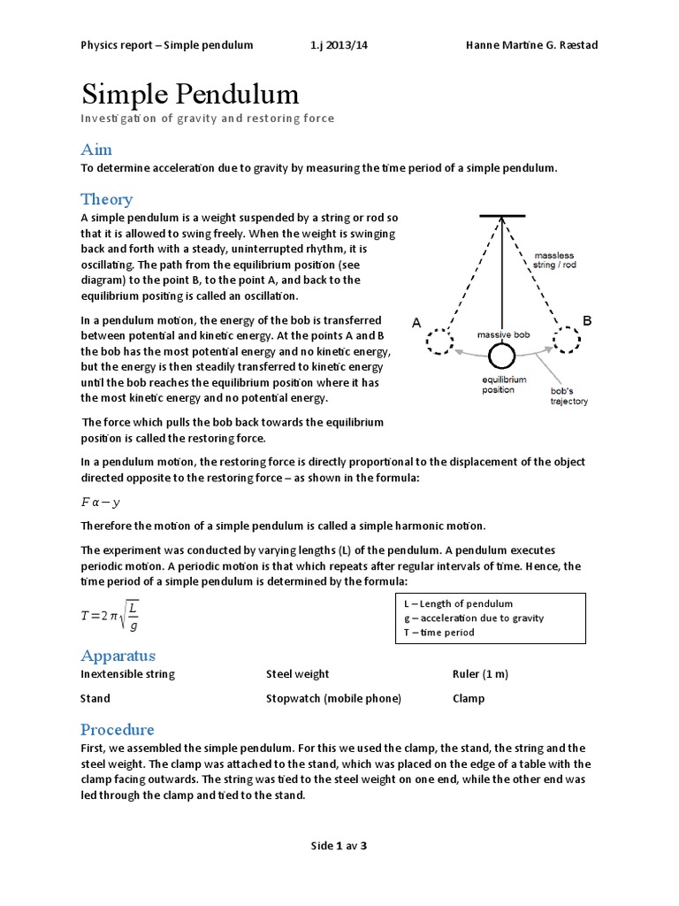 Physics Report Simple Pendulum | PDF | Pendulum | Oscillation Physics Report Simple Pendulum | PDF | Pendulum | Oscillation