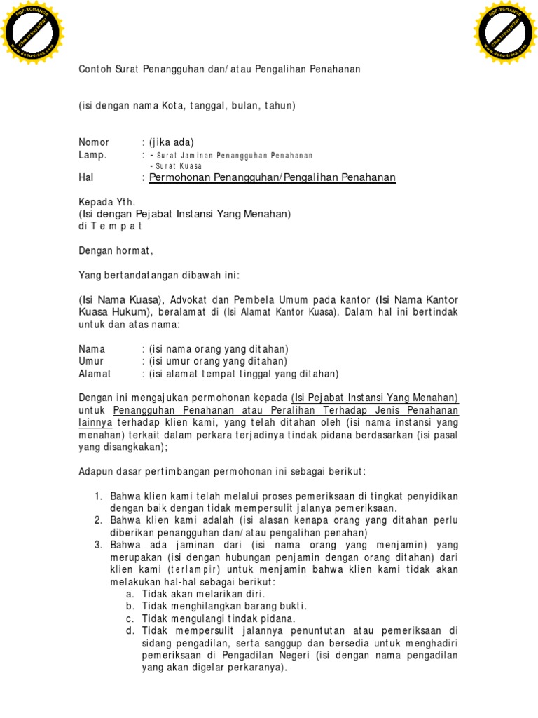 Contoh Surat Penangguhan Penahanan | PDF