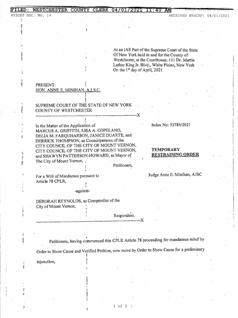 Hon. Anne Minihan Temporary Restraining Order April 1, 2021 | PDF