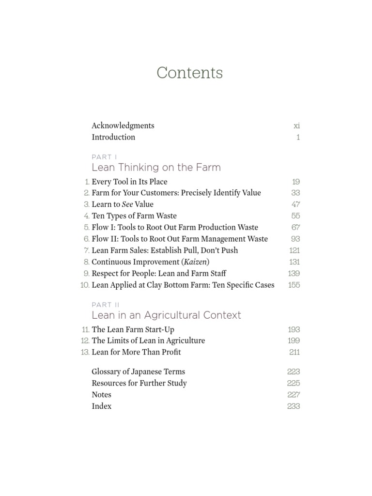 The Lean Farm Table of Contents | PDF