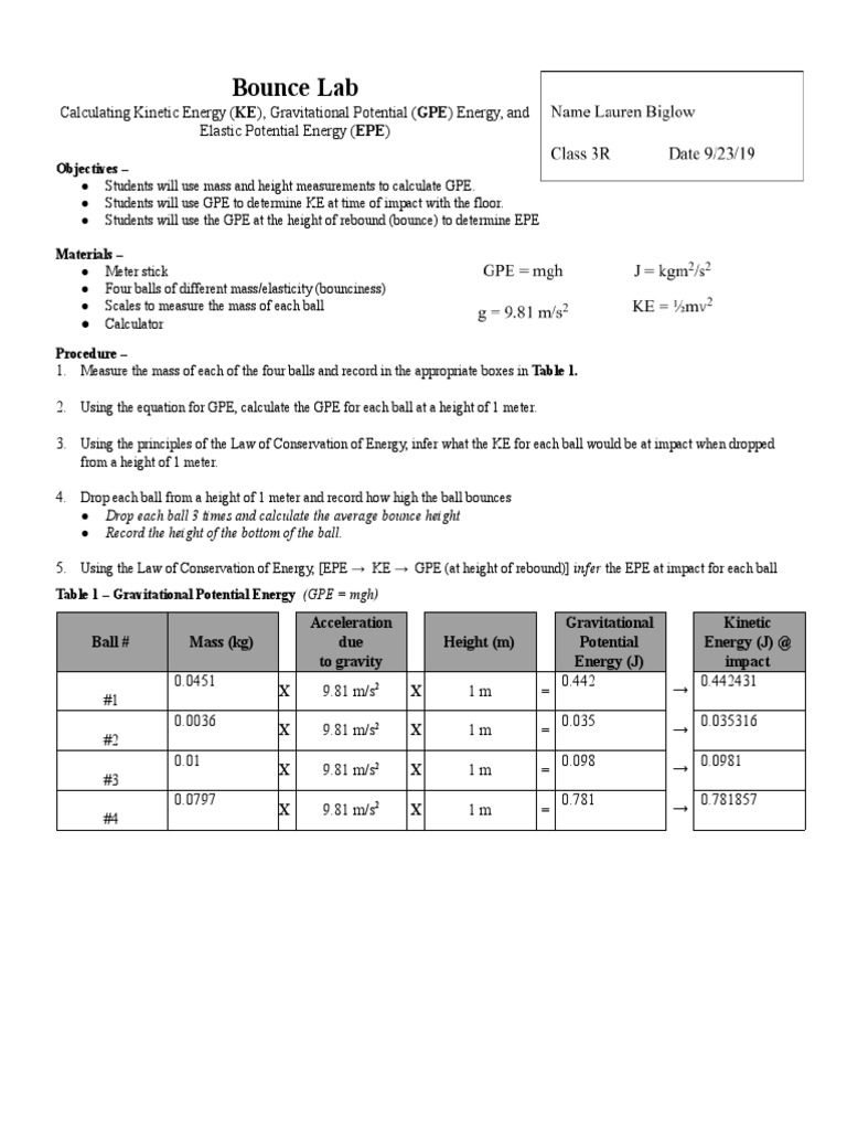 Bounce Lab | PDF | Potential Energy | Mass