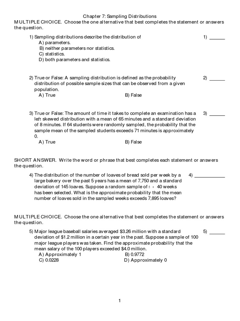 Ch7 Sampling Distributions | PDF | Standard Error | Mean