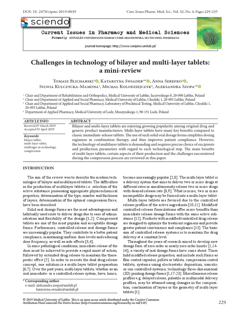 6 Challenges in Technology of Bilayer and Multi-Layer Tablets - A Mini ...