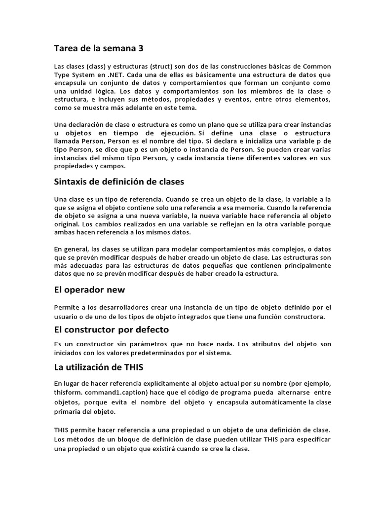 Semana 3 | PDF | Objeto (informática) | Constructor (Programación Orientada a Objetos)