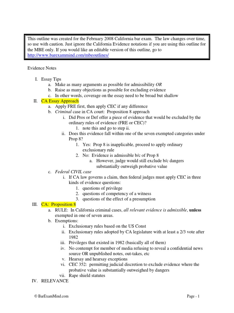 Evidence Outline | PDF | Witness Impeachment | Relevance (Law)