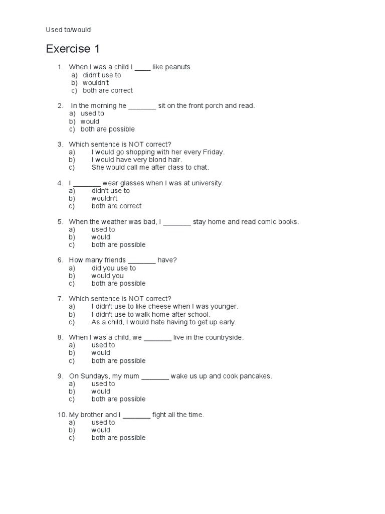 Used To Exercises Pdf Modal And Semi Modal Verbs Exercises Pdf