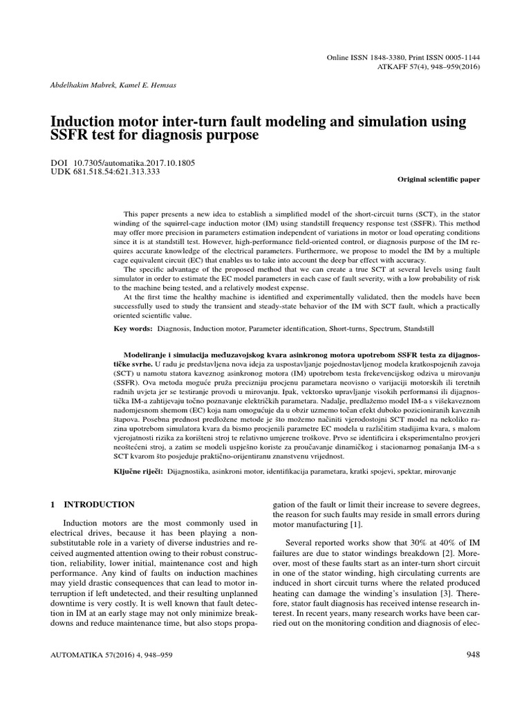 Induction Motor Inter Turn Fault Modeling And Simulation Using Ssfr