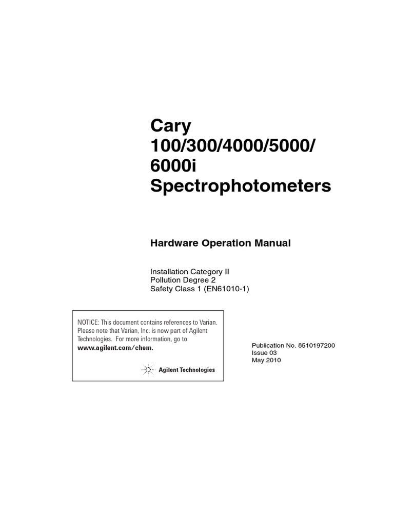 Cary 100/300/4000/5000/ 6000i Spectrophotometers: Hardware Operation ...