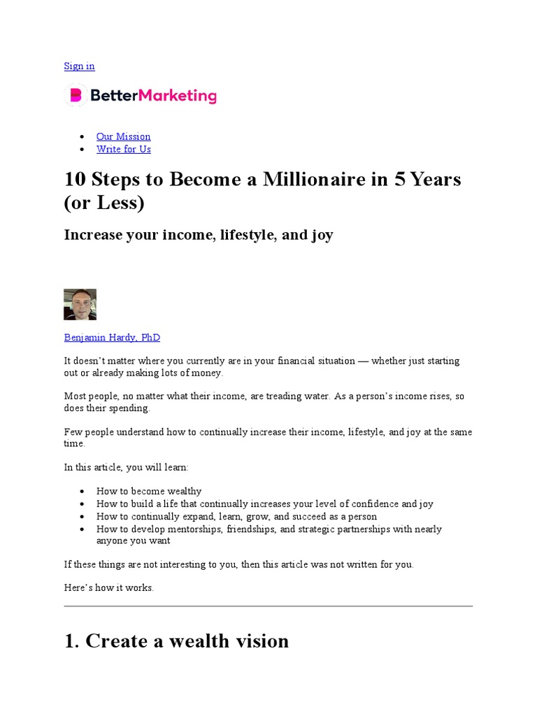 10 Steps To Become A Millionaire in 5 Years (Or Less) : Increase Your Income, Lifestyle, and Joy ...