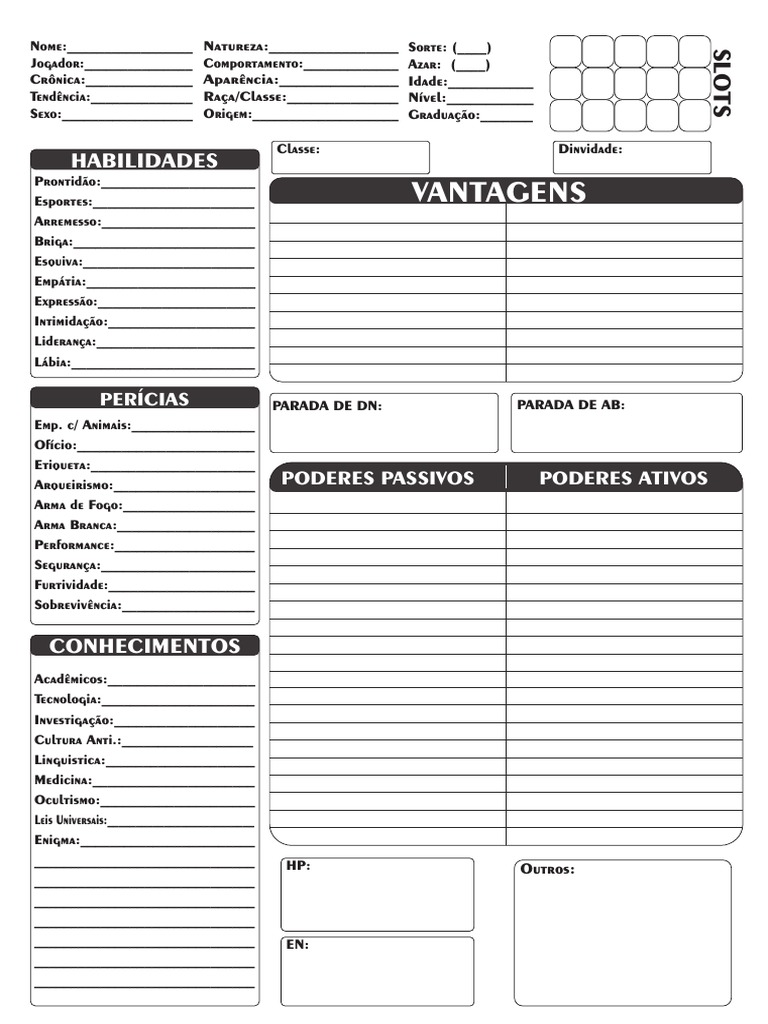 Ficha de Personagem RPG Simples | PDF | Esportes e Recreação | Jogos e ...