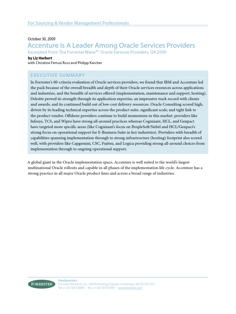 Accenture Is A Leader Among Oracle Services Providers: Executive ...