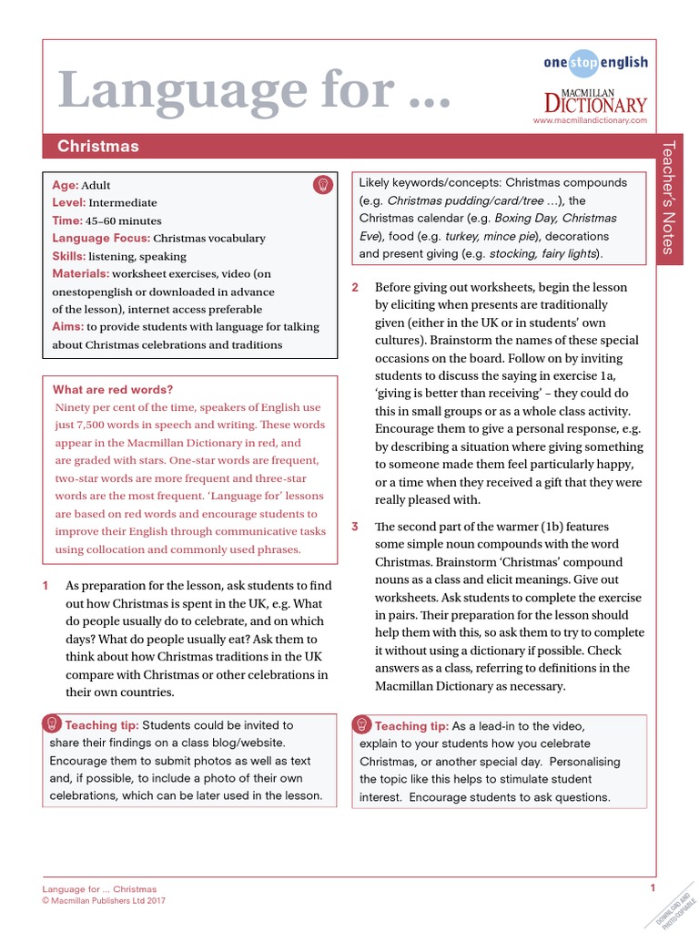 Vocabulary For Christmas B1 Adults | PDF | Christmas | Vocabulary