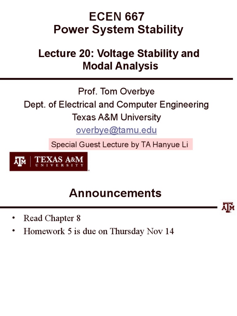 Lecture 20 Voltage Stability and Modal Analysis | PDF | Stability Theory | Ac Power