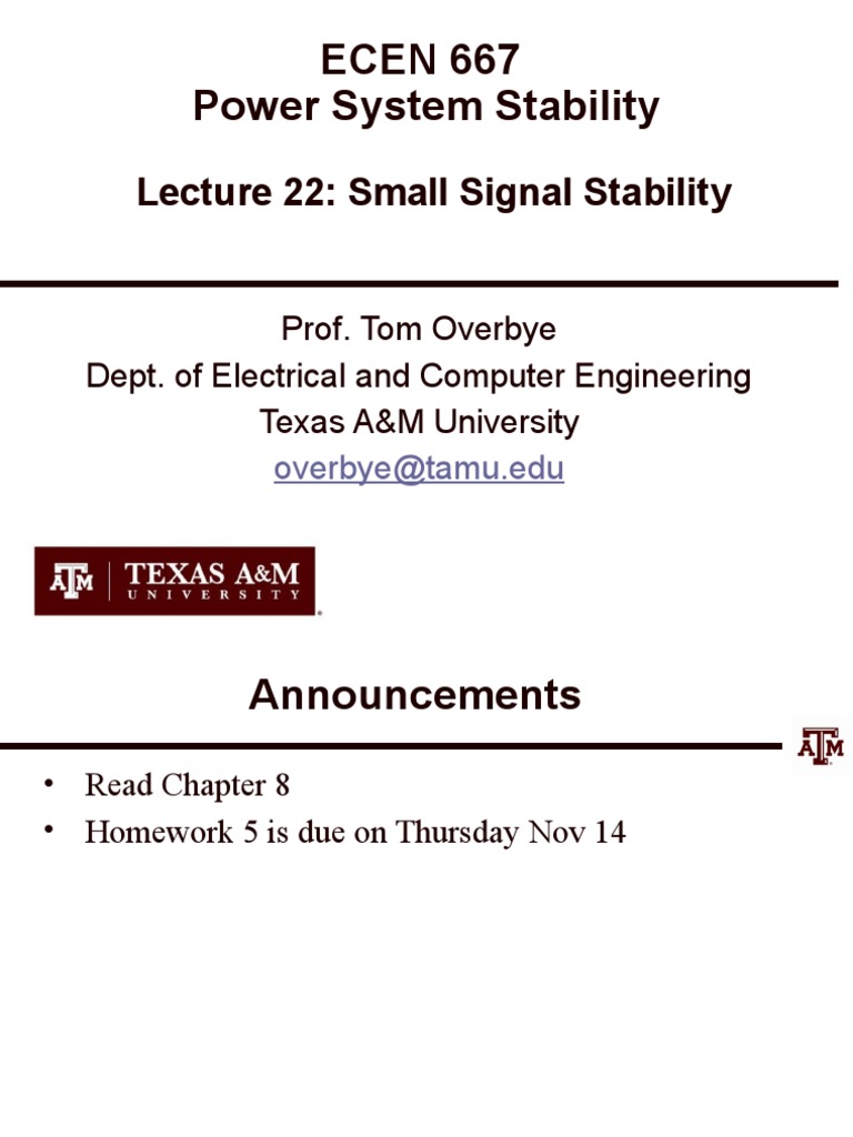 Lecture 22 Small Signal Stability | PDF | Stability Theory | Eigenvalues And Eigenvectors
