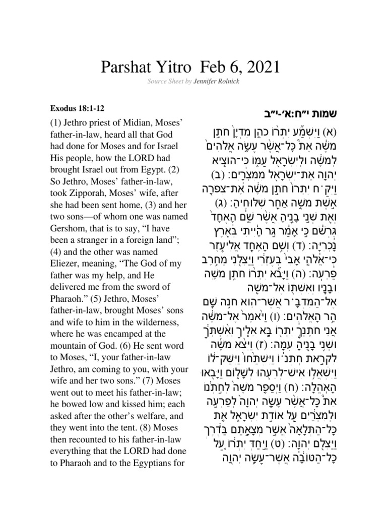 6 Feb, 2021 Parshat Yitro | PDF | Torah | Torah Books