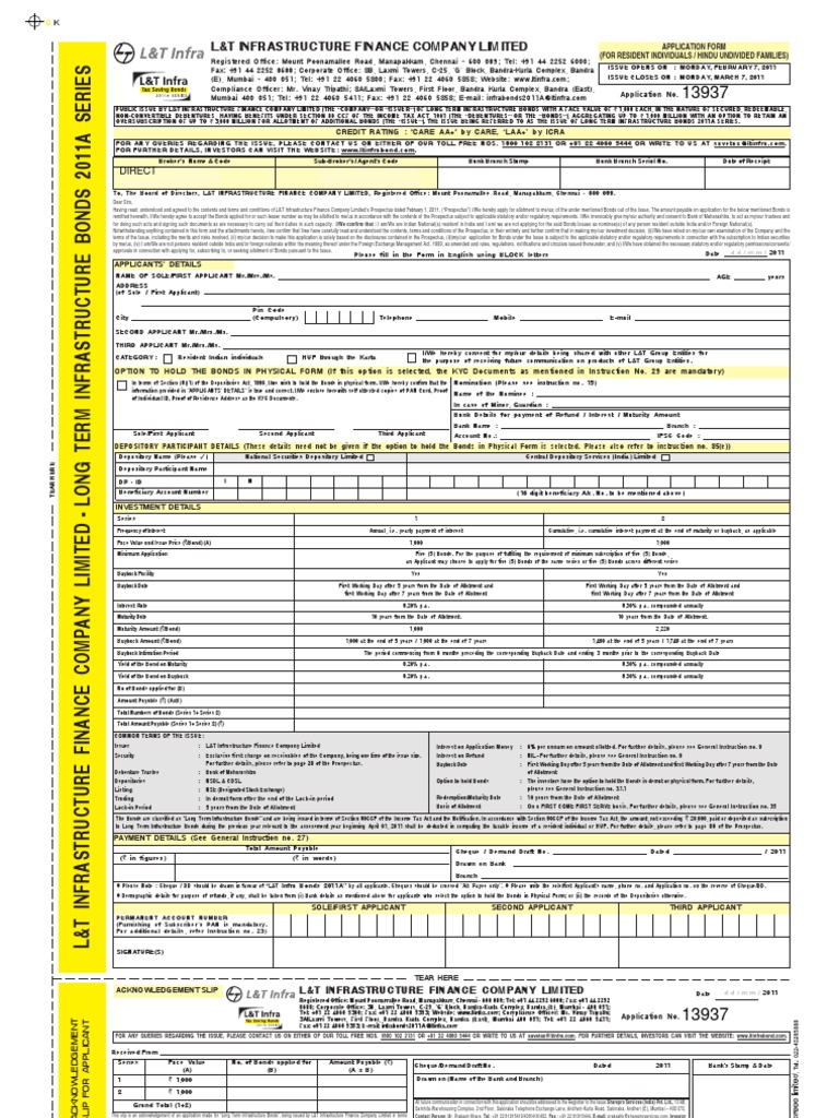 Long Term Infrastructure Bonds 2011A Series: L&T Infrastructure Finance ...