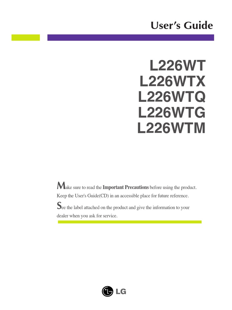 User's Guide for L226 Models | PDF | Computer Monitor | Menu (Computing)