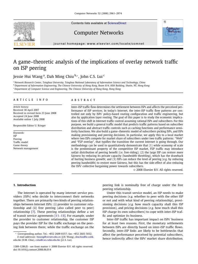 A Game-Theoretic Analysis of The Implications of Overlay Network Traffic | PDF | Peer To Peer ...