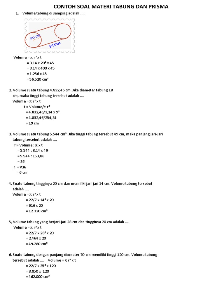 Soal Volume dan Luas Prisma Tabung | PDF | Metode & Bahan Ajar
