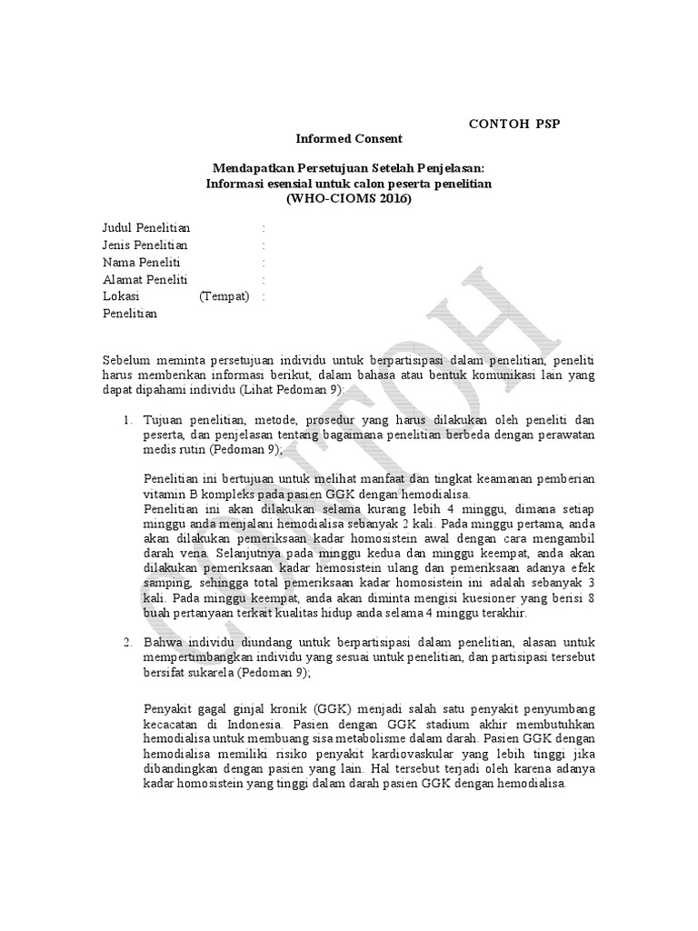 Persetujuan Informed Consent Penelitian GGK | PDF | Sains & Matematika