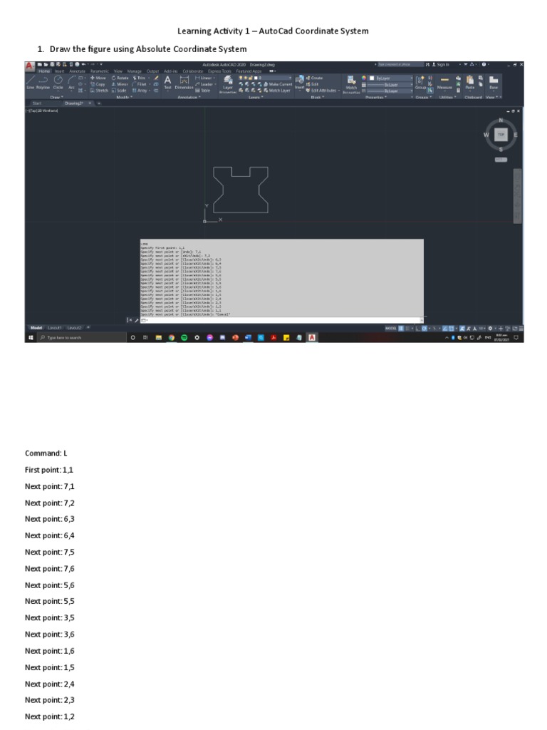 Learning Activity 1 - AutoCad Coordinate System | PDF | Teaching ...