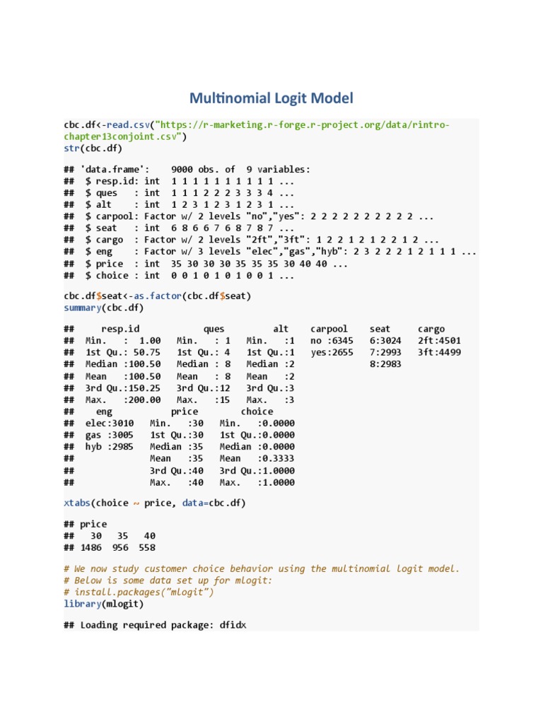 Multinomial Logit Model: Read - CSV STR | Download Free PDF | Logistic Regression | Statistical ...