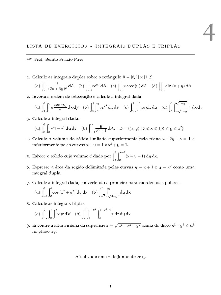 Lista 1 de Integrais | PDF | Funções e mapeamentos | Analise matemática