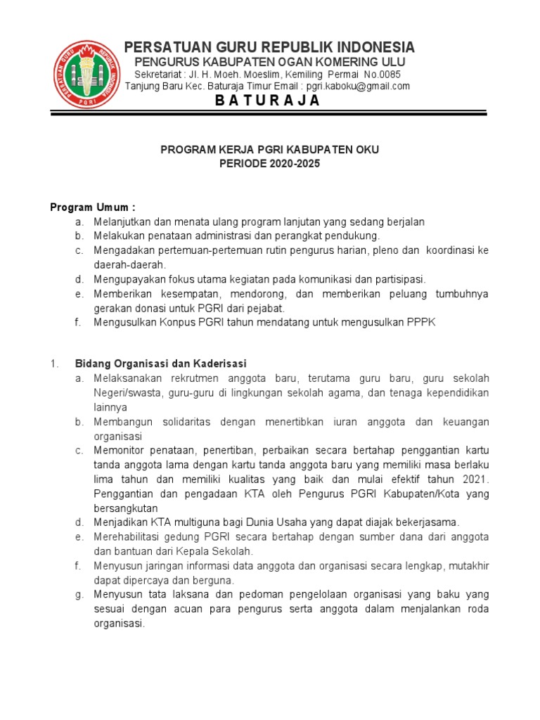 Program Kerja Pgri Kabupaten Oku | PDF