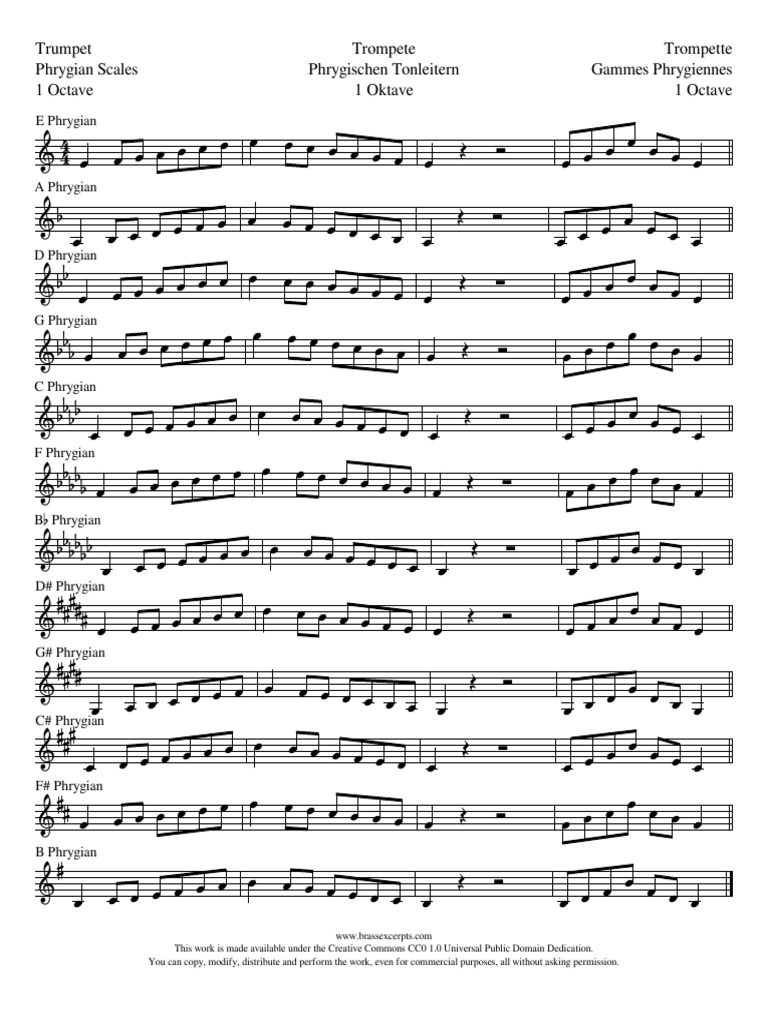Phrygian Scales for Trumpet Players | PDF | Pitch (Music) | Music Theory