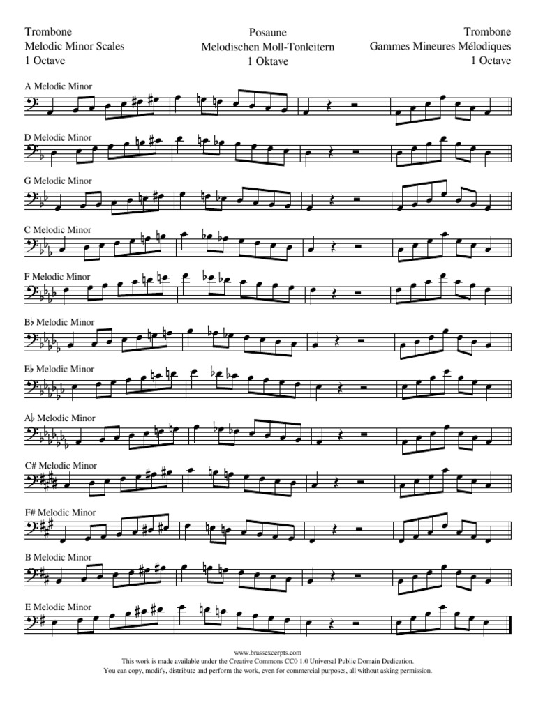 Melodic Minor Scales - Trombone - Lexcerpts | PDF | Creative Commons ...