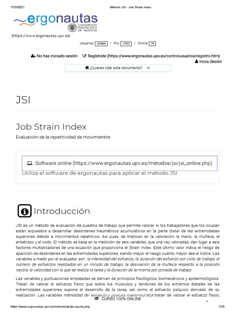 Método JSI - Job Strain Index | PDF | Bienestar | Medicina