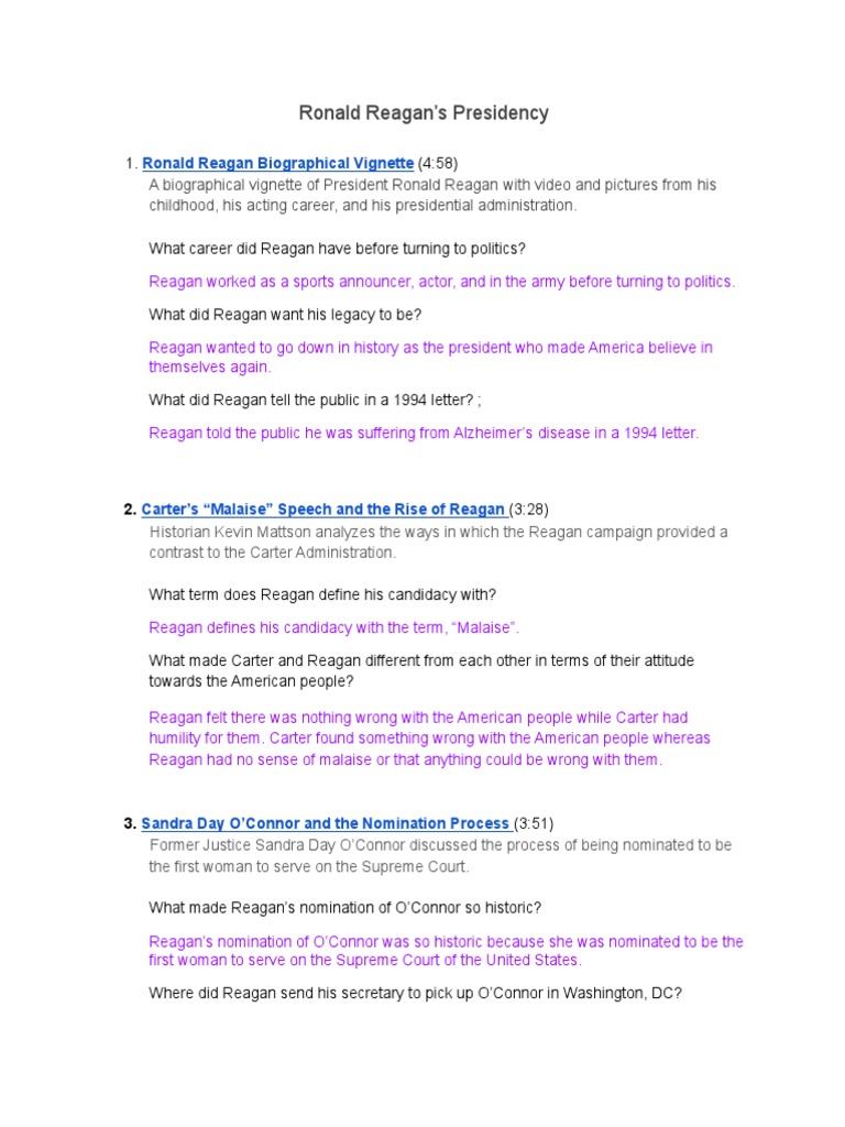 Ronald Reagan Presidency VideoQuest | PDF | Iran–Contra Affair | Contras