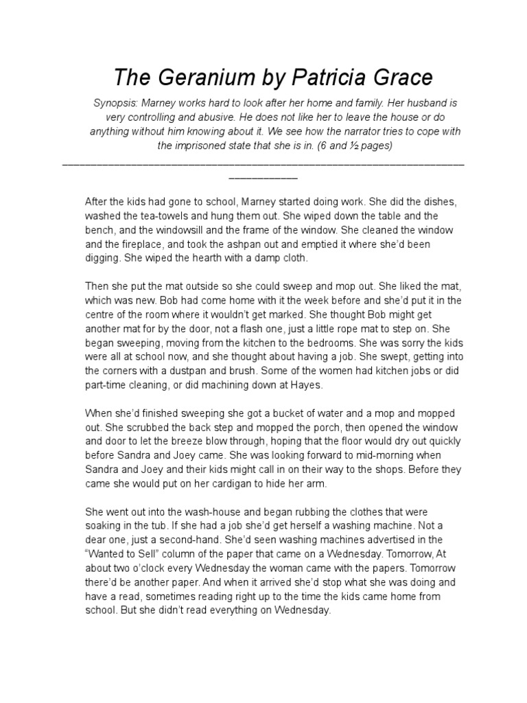 The Geranium by Patricia Grace | PDF | Foods | Clothing