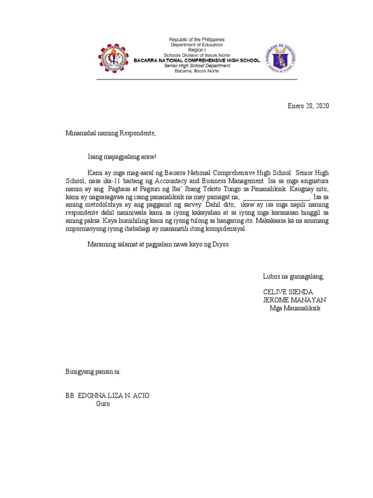 Liham Sa Respondente | PDF