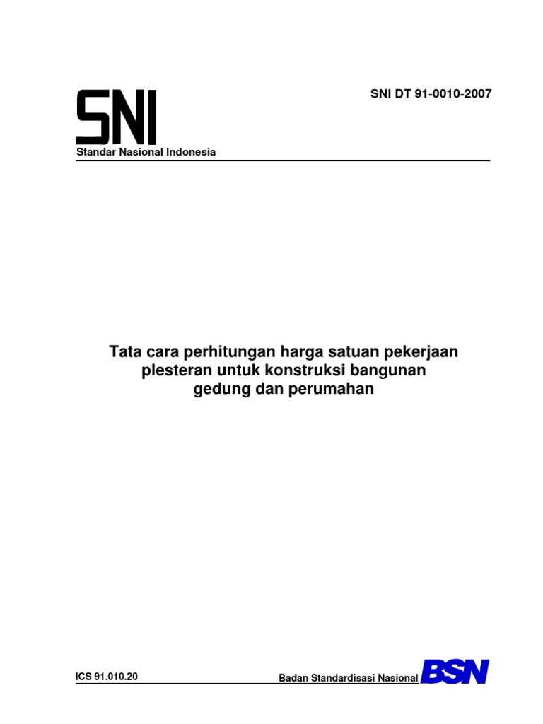Harga Satuan Pekerjaan Plesteran SNI | PDF | Teknologi & Rekayasa
