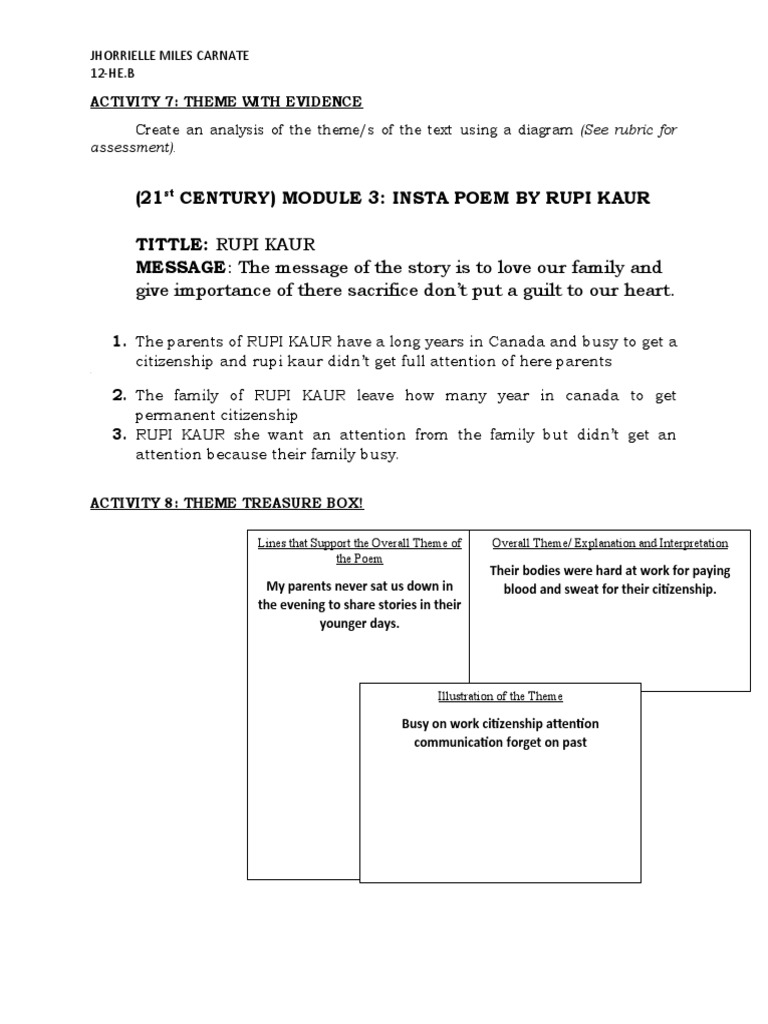 (21 Century) Module 3: Insta Poem by Rupi Kaur Tittle: Rupi Kaur ...