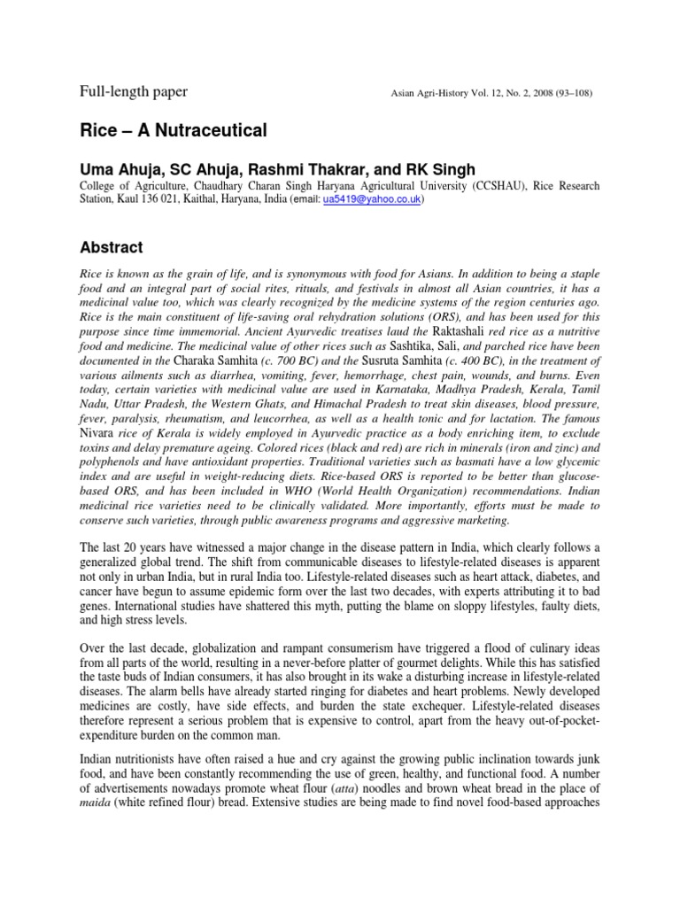 Uma-Ahuja Rice Varieties | PDF | Ayurveda | Rice