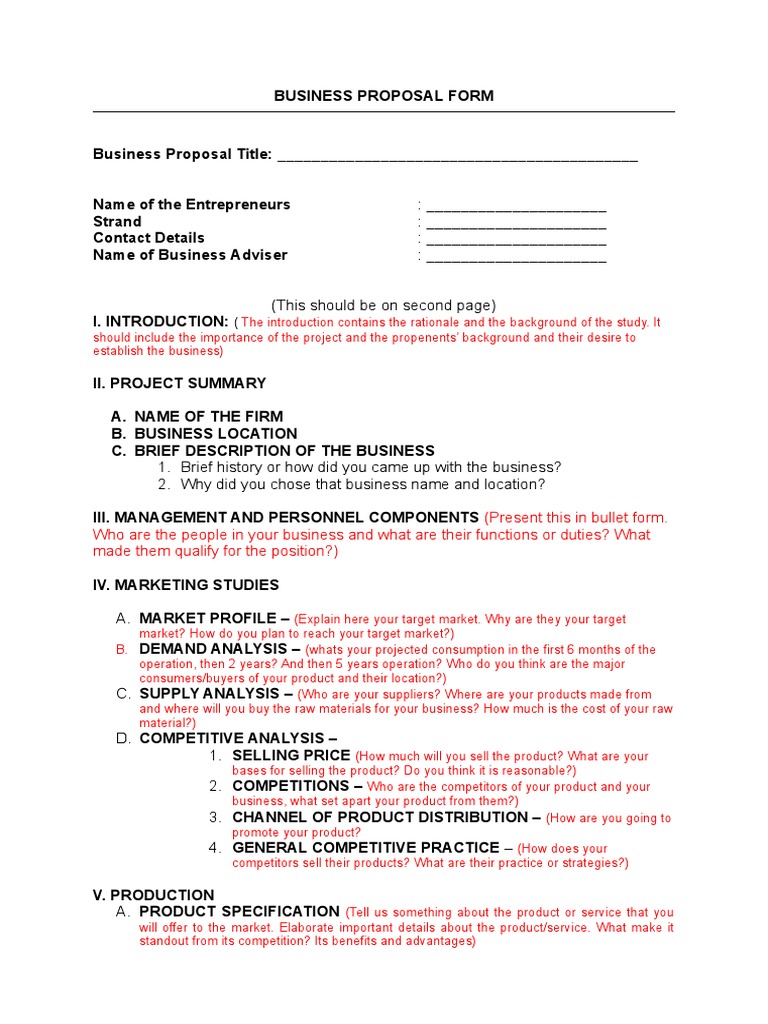 Business Proposal Plan Form | Download Free PDF | Market (Economics ...