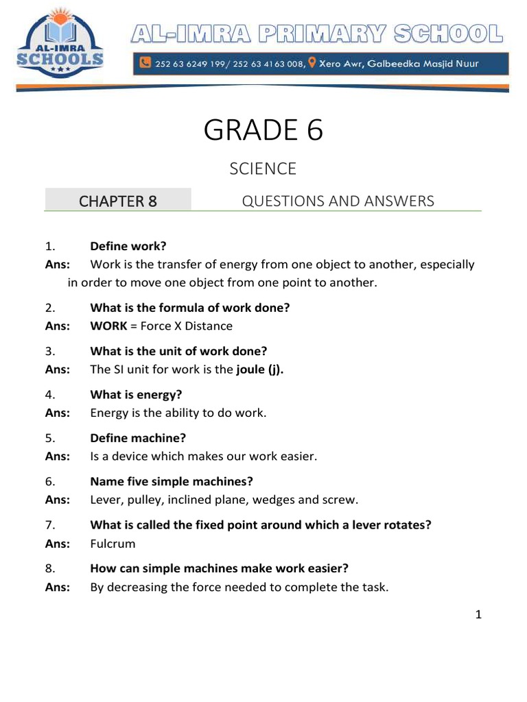 Grade 6 Science: Simple Machines Q&A | PDF | Science & Mathematics