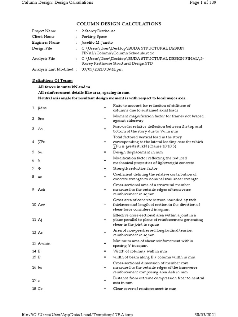 Column Design Calculations | PDF | Beam (Structure) | Column